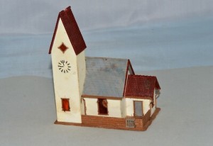 N Scale Pre-Built Church with wired LED - Approx. 4 1/2 x 2 3/4 x 5 3/4 ...