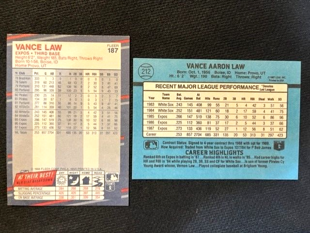 MLB - Vance Law 1988 Fleer & 1988 Donruss Baseball - Expos | eBay