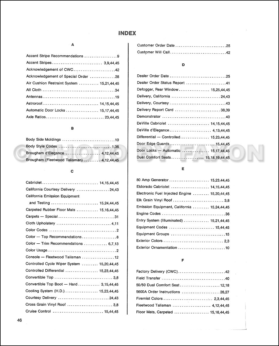 1976 Cadillac Optional Specifications Book Eldorado Deville Fleetwood ...