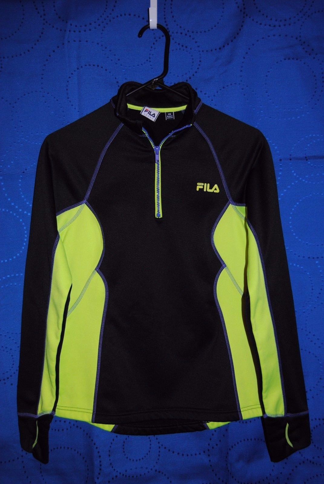 Women's FILA Black Neon Yellow 1/4 Zip Jacket Size XS - Gem