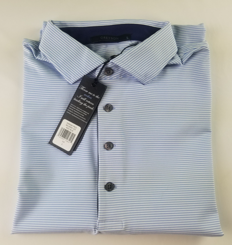 Greyson Men's Size L Striped Short Sleeve Polo Shirt Polyester Stretch ...
