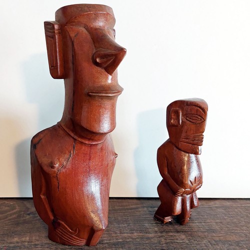Carved Wood Moai & Rare Tangaroa- vintage tiki style art Easter Cook ...