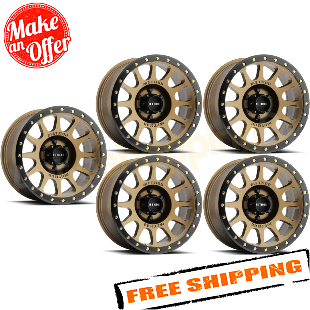 Method Race Wheels Set of 5 MR305 NV Matte Bronze w/ Matte Black Ring ...