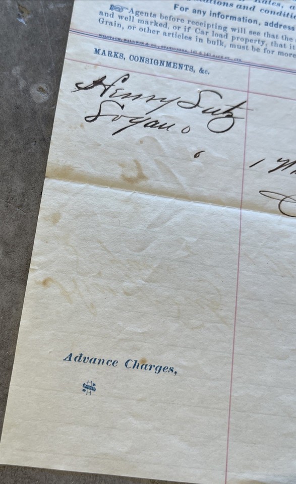 Antique 1872 White Water Valley Railroad Company Agent Receipt Train ...