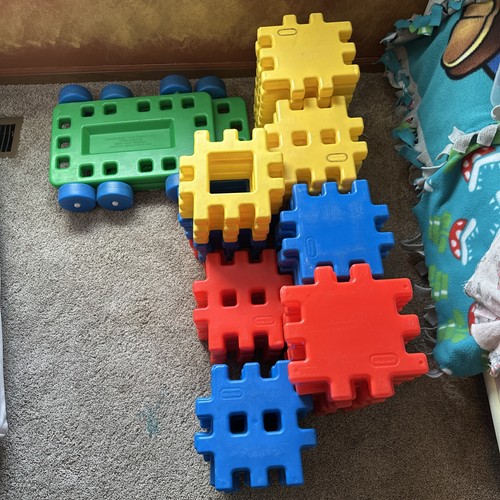 63 Piece Big Waffle Block Set with 2, 4 wheel truck add-ons. | eBay