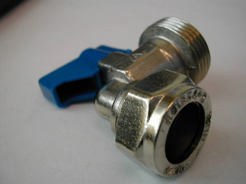 Angled Elbow Washing Machine Isolation Valve / Tap 15mm x 3/4" BSP ...