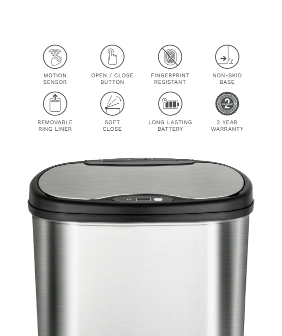 Nine Stars 13.2 Gal Trash Can, Motion Sensor Kitchen Trash Can ...
