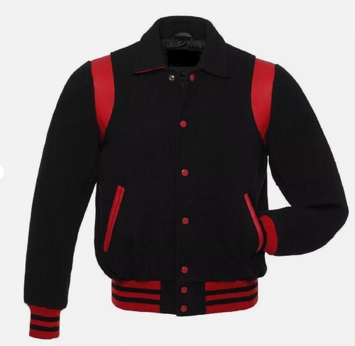 Black Wool Letterman College Baseball Varsity Retro Collared Jackets ...