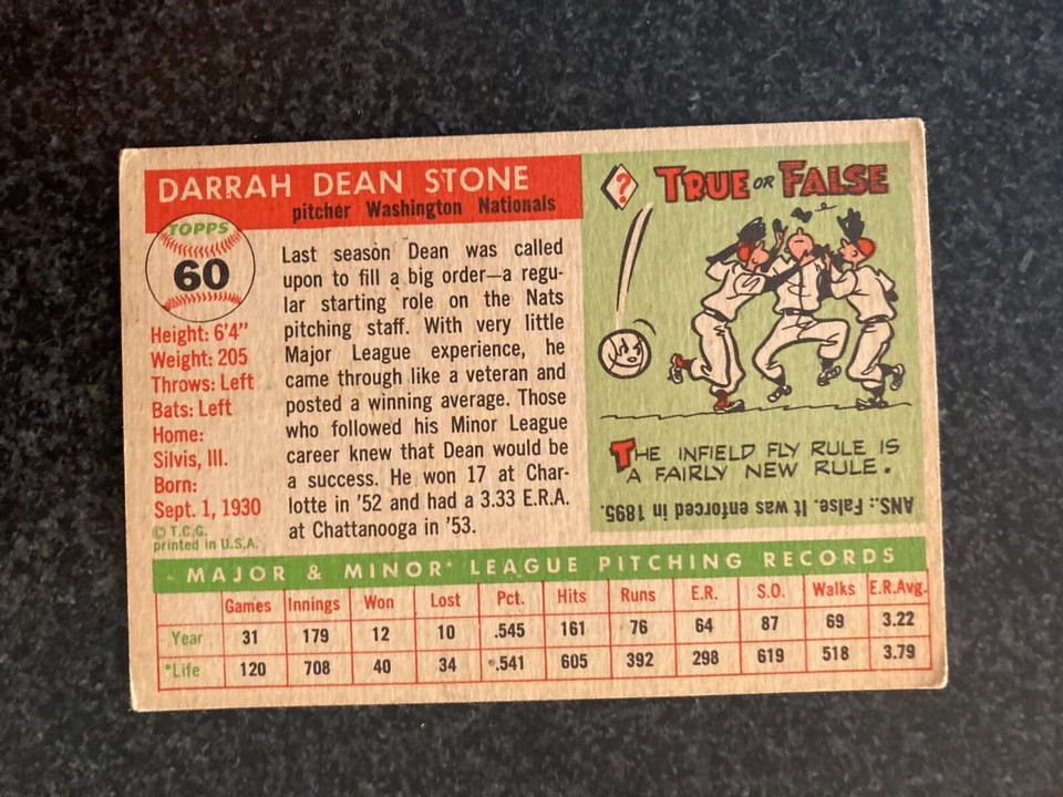 1955 TOPPS #60 DEAN STONE, NATIONALS B16 | eBay