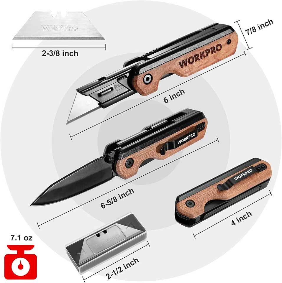 WORKPRO 2-in-1 Folding Knife/Utility Knife w/Belt Clip and Liner Lock W ...