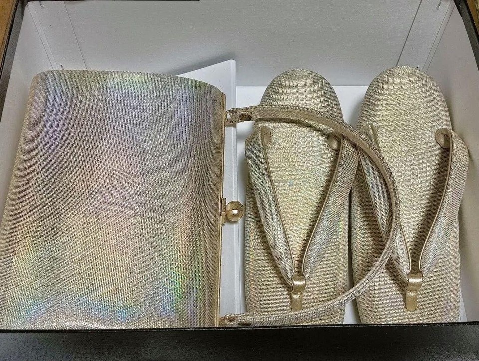 Kinwashi Seal Zori Bag Set Gold Rainbow Kimono Japanese Clothes | eBay