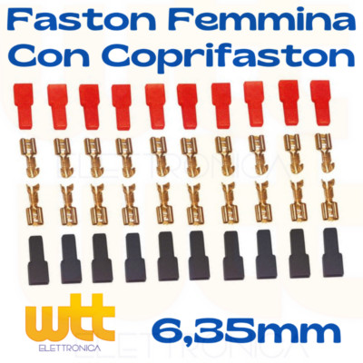Kit 20 pz faston femmina 6,35x0,8mm + 20 coprifaston rosso/nero | eBay