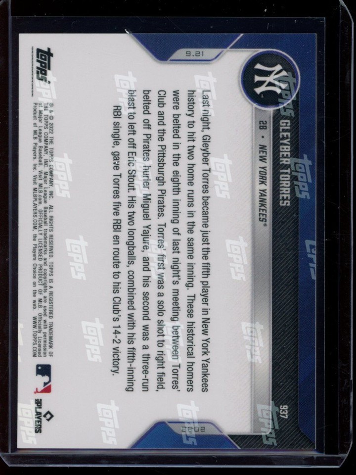 2022 Topps Now #937 Gleyber Torres Blue Parallel Card #d 27/49 | eBay