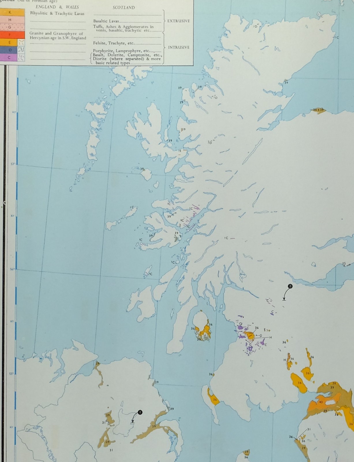 VINTAGE LARGE MAP of BRITAIN PERMIAN & TRIASSIC SYSTEMS KEUPER ...