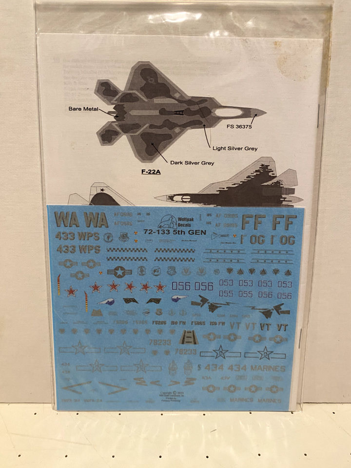 Wolfpak decals 1/72 72-133 F-22, SU-57, T-50, F-35A, J-20, F-35C | eBay