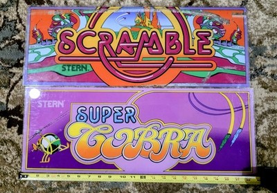 Stern Scramble / Super Cobra Original Plexiglass Arcade Marquee Bundle ...