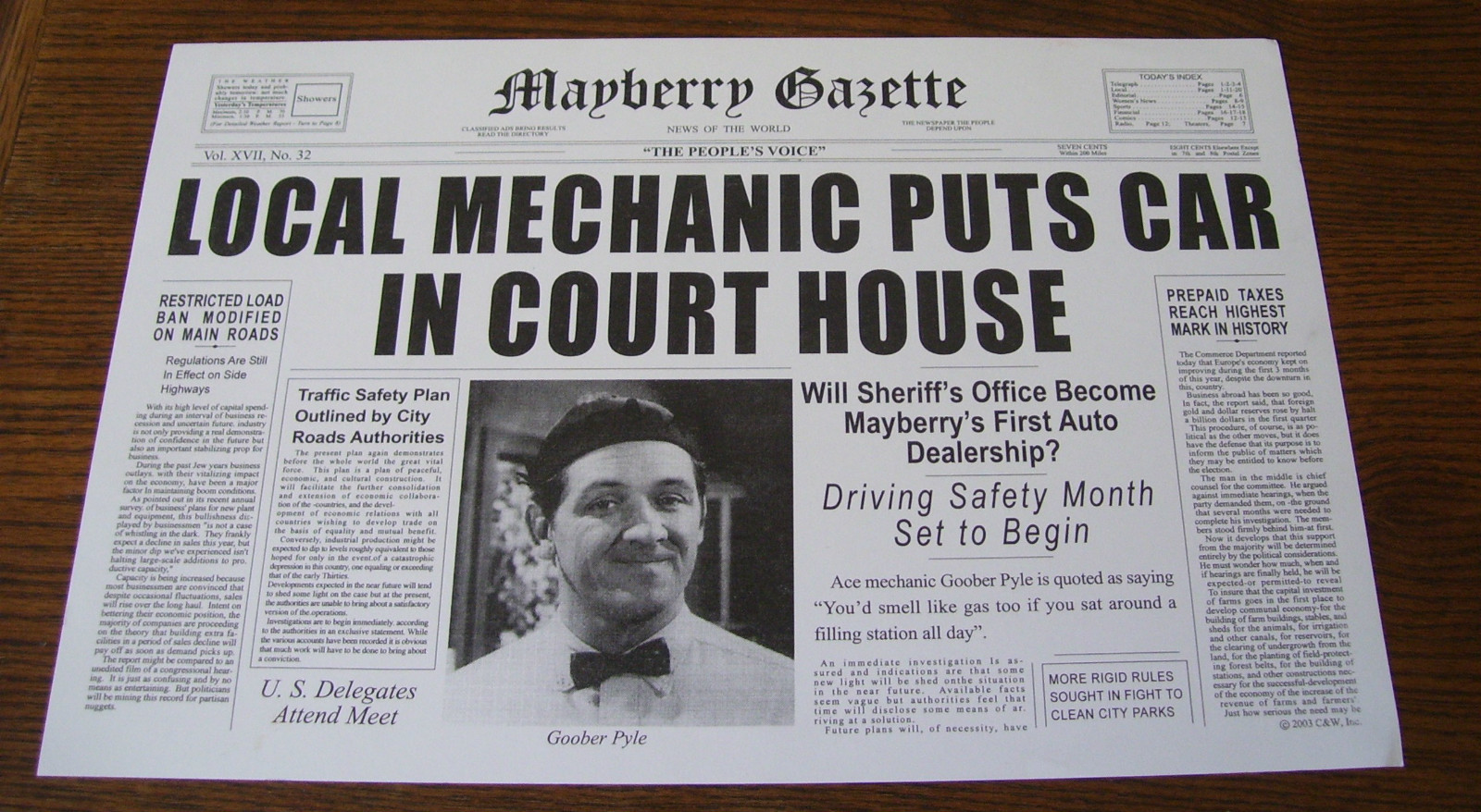 MAYBERRY GAZETTE - GOOBER PYLE George Lindsey Andy Griffith ORIGINAL ...