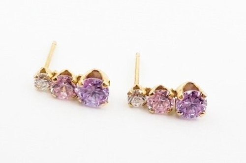 14k Solid Yellow Gold & CZ Multi-Color Earrings | eBay