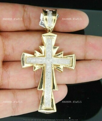 2ct Round Cut Lab-Created Diamond Religious Cross Pendant 14K Yellow ...