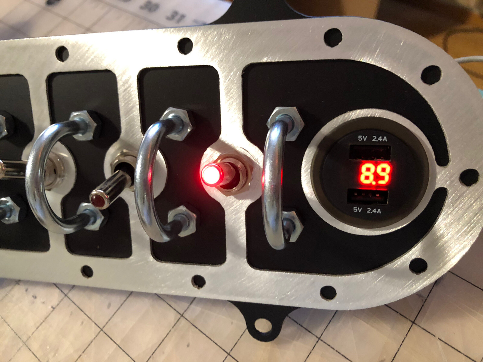 Aircraft style flush mount switch panel with USB, Volt Meter, Cig, 4 ...
