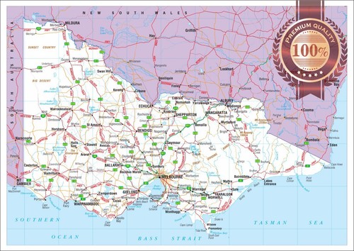 VICTORIA STATE ROADS VIC MAP OF AUSTRALIA AUS WALL CHART PRINT PREMIUM ...