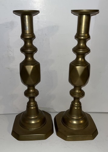 HUGE Antique Pair Signed Diamond Queen Spun Brass Push-up English ...
