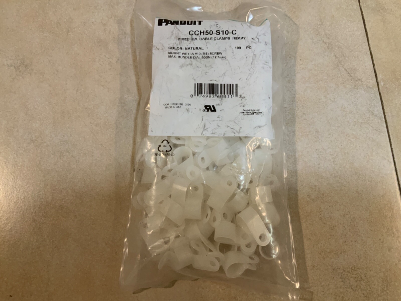 100 - Panduit CCH50-S10-C Fixed Diameter Cable Clamps .125" Bundle ...