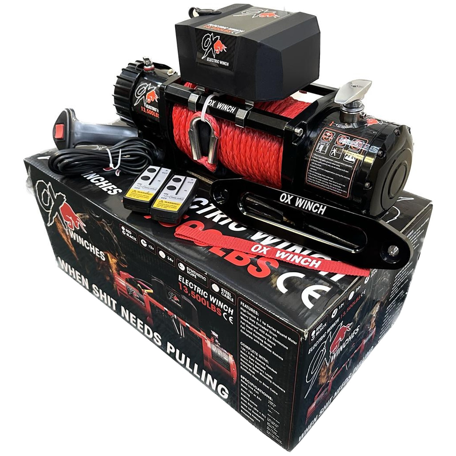 OX Electric Winch 13500lb 12v Synthetic Rope Black Wireless Recovery UK ...