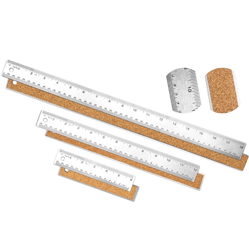 Metal Ruler 3 Pieces Stainless Steel Ruler with Cork Backing Non ...