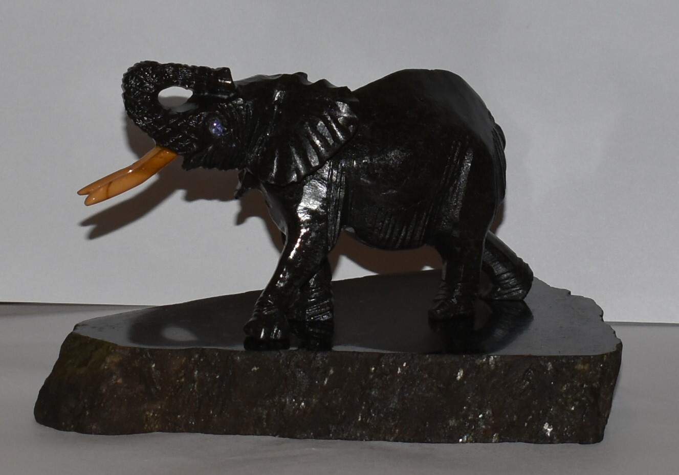 Onyx Elephant Gemstones Tanzanite Eyes 6" Original Large Carved Art ...