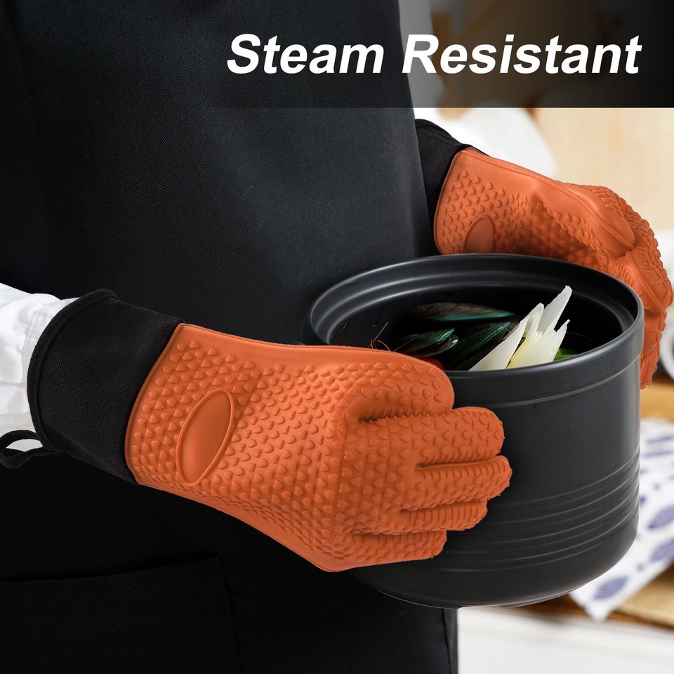 Silicone Oven Mitts Heat Resistant Gloves Kitchen BBQ Grill Gloves ...