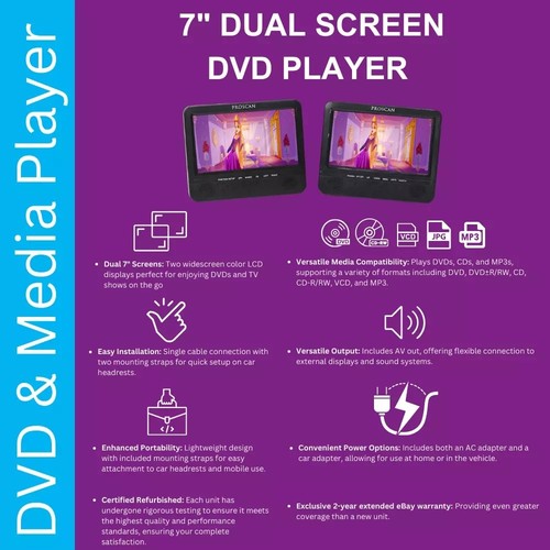 Proscan 7" Dual Screen Portable CD DVD Player w/ SD Card slot, USB port ...