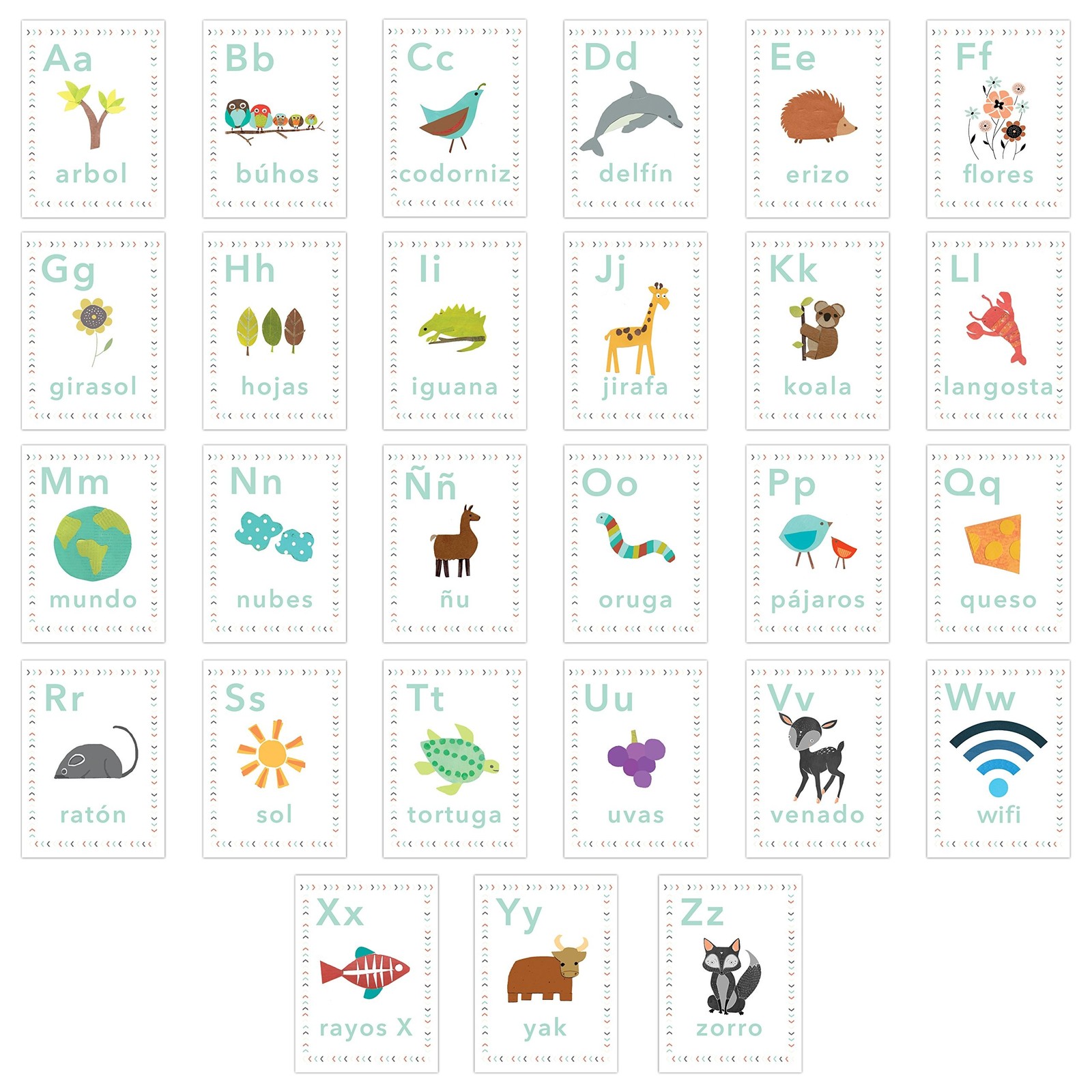 Spanish Alphabet 5x7 Wall Cards, Our World, Nature Themed, Kid's Wall ...