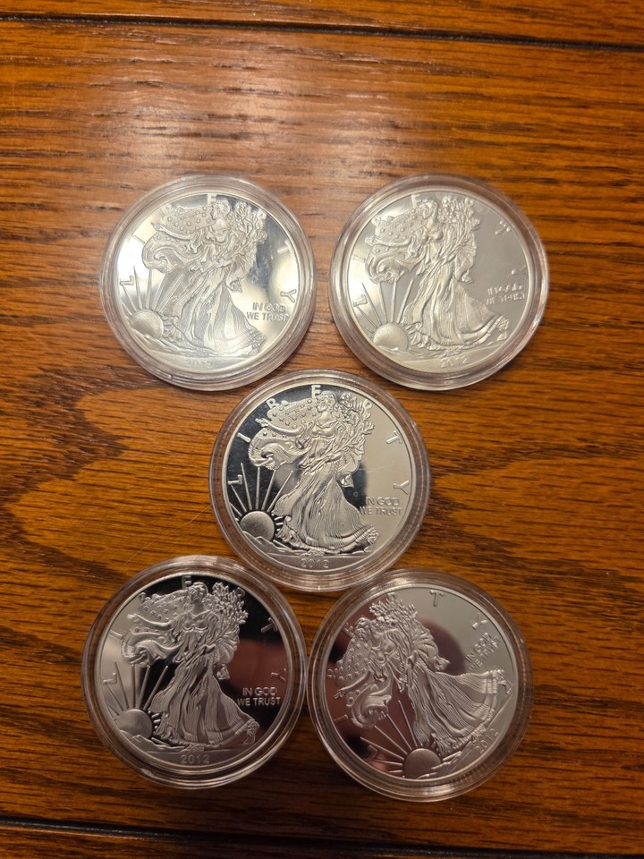 LOT ( 5 ) 2012 SILVER EAGLES - BRILLIANT UNCIRCULATED ! - BULLION ...
