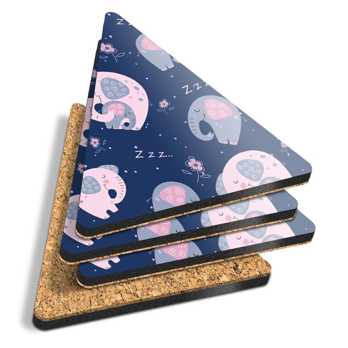 4x Triangle Coasters - Sleepy Elephants Pattern Baby Animal Cute #46311 ...