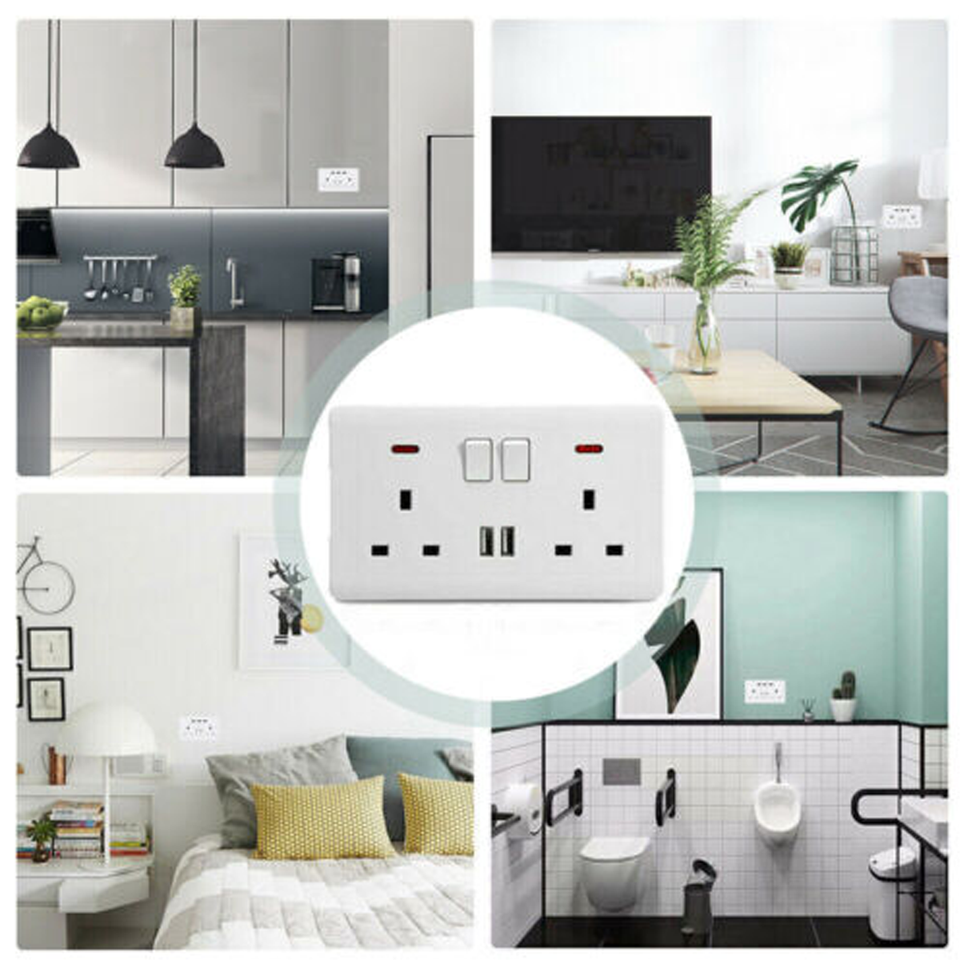 1-5PC Double Wall Plug Socket 2 Gang 13A 2 Charger USB Ports Outlets ...