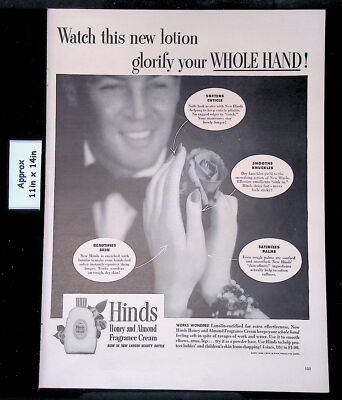 1949 Hinds Honey & Almond Cream Glorify Hands A Rose Man Smiles Print ...