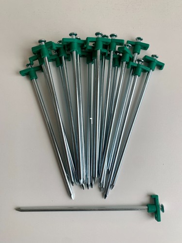 20 x Heavy Duty Hard Ground 25cm Rock Peg Green Hook Top Camping Awning ...