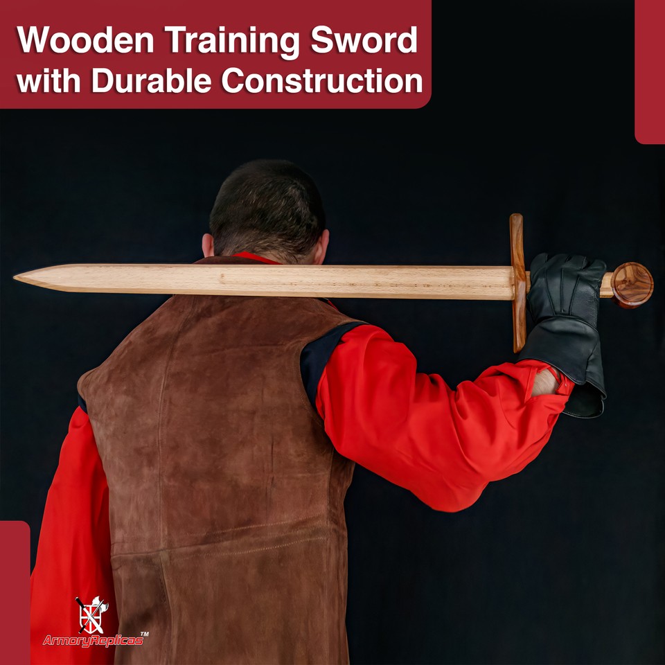 Medieval Wooden Sword for Practice Steamed Beech Wood Arming Sword 27 ...