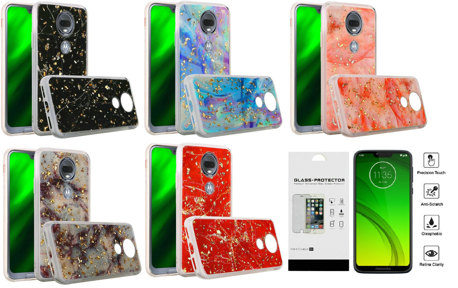 For Motorola Moto G7 Optimo Maxx XT1955 (6.2") Marble Glitter Case ...