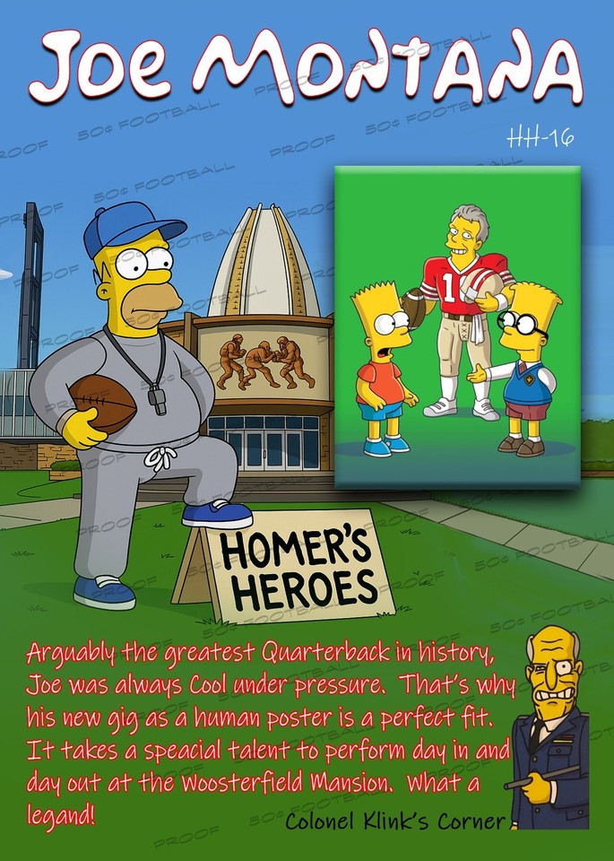 Joe Montana Homer's Heroes Simpsons 1981 Rookie Custom Trading Card ...