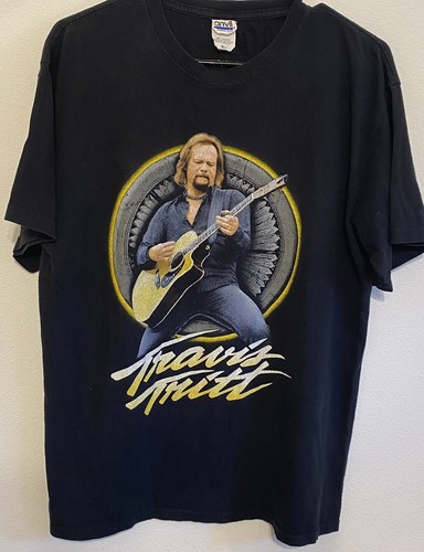 TRAVIS TRITT Live Concert Band T-Shirt Double Sided Black Short Sleeve ...