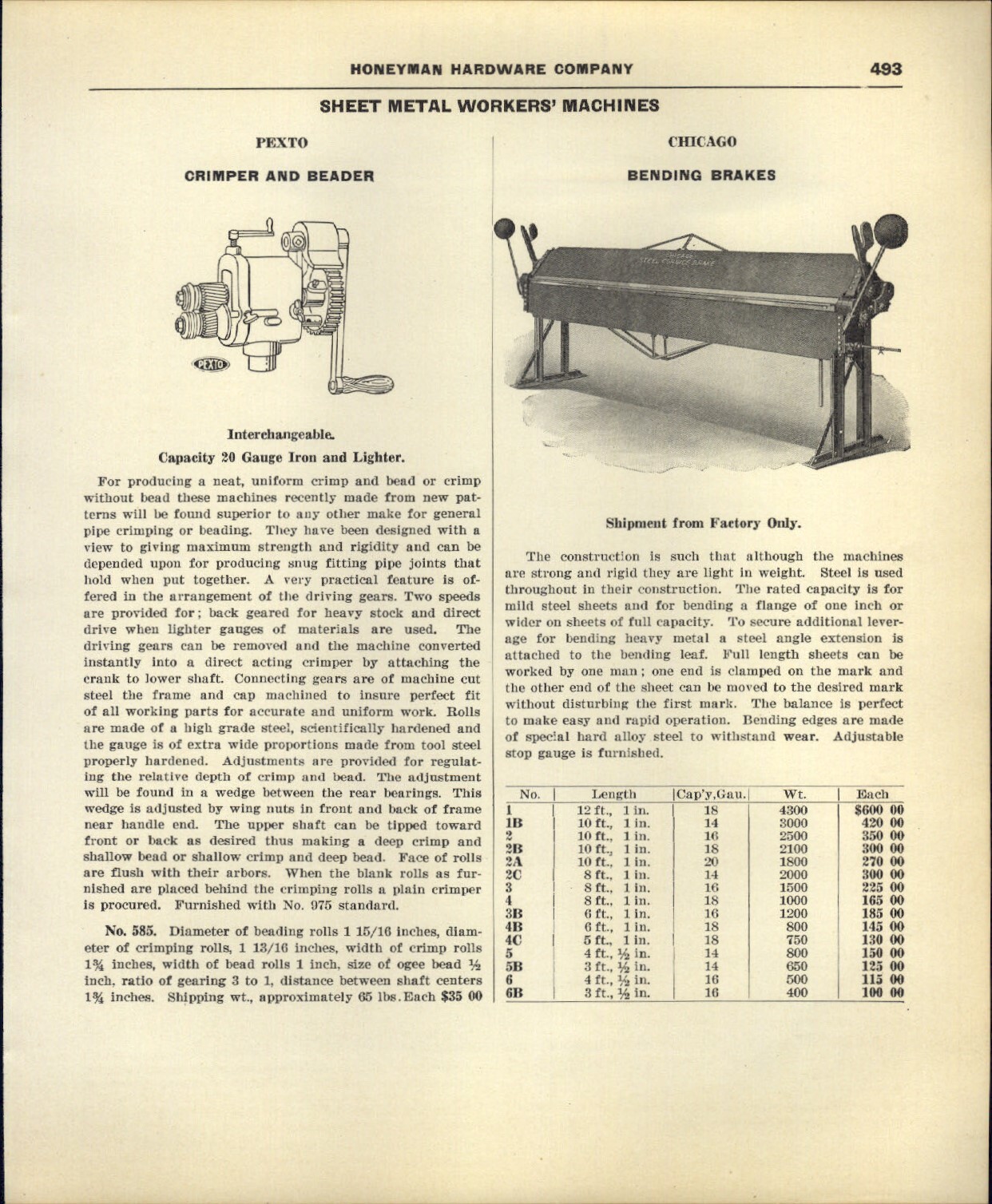 1930 PAPER AD Chicago Sheet Metal Bending Brakes Machine Pexto Crimper ...