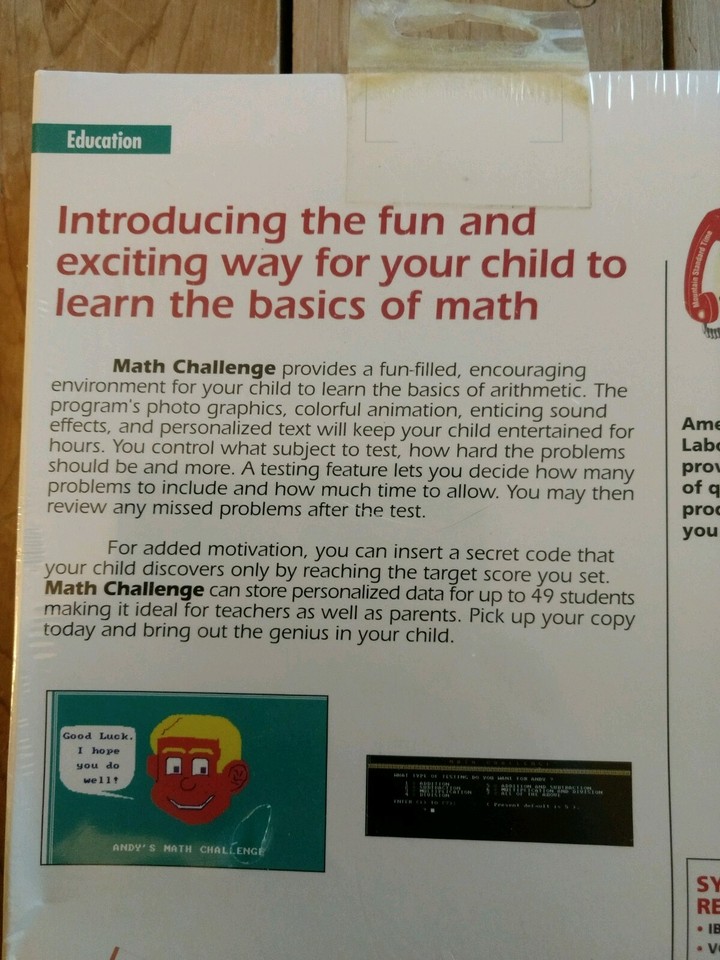 Math Challenge - 3.5" Floppy Disk PC VGA DOS Video Game - NOS Sealed ...