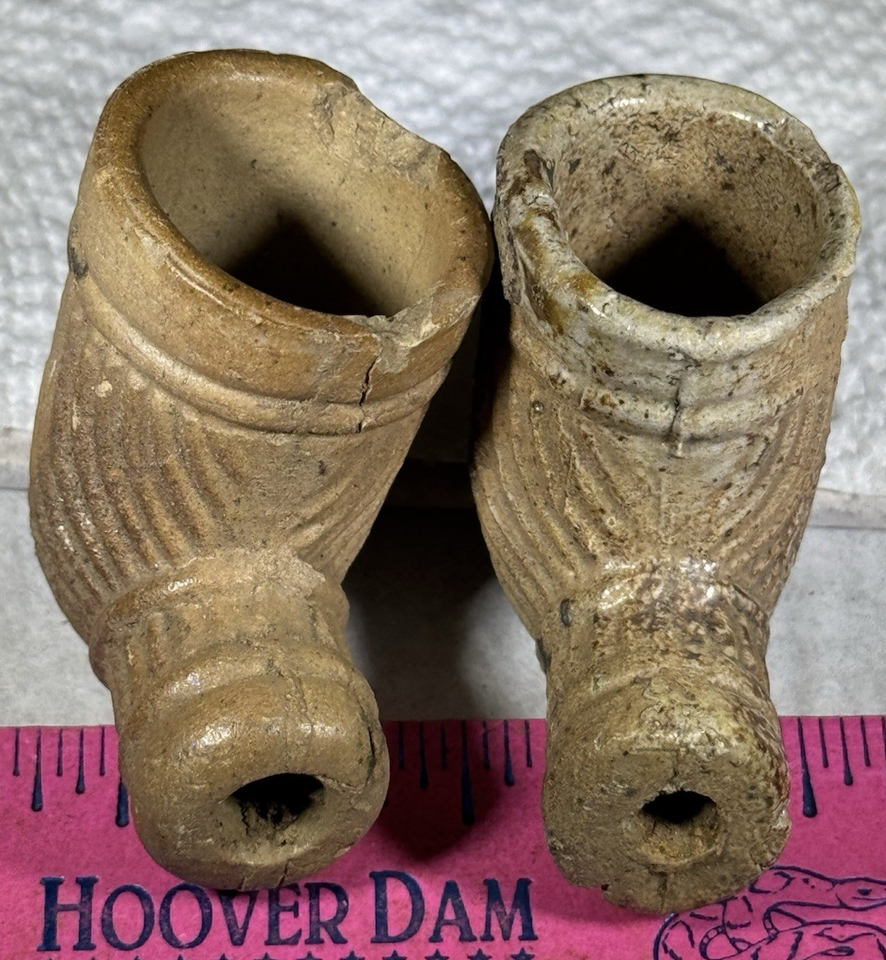 TWO VINTAGE GLAZED WHITE CLAY TRADE TAVERN PIPES PAMPLIN VIRGINIA PIPE ...