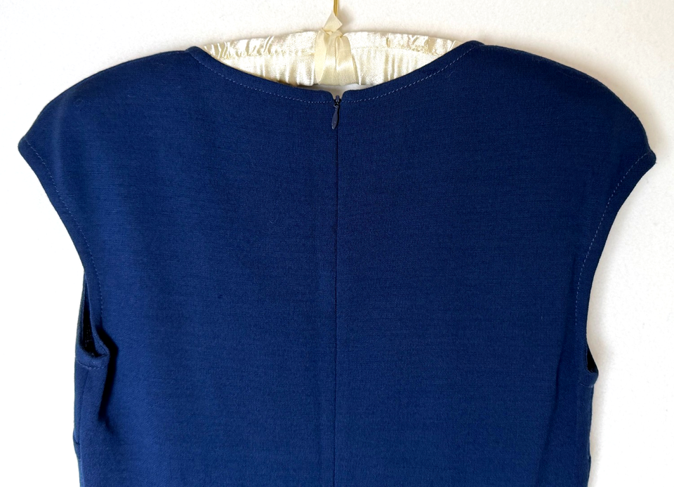 St.John Shift Sheath Dress 4 Cap Sleeves Dark Blue Wool Blend Classic ...