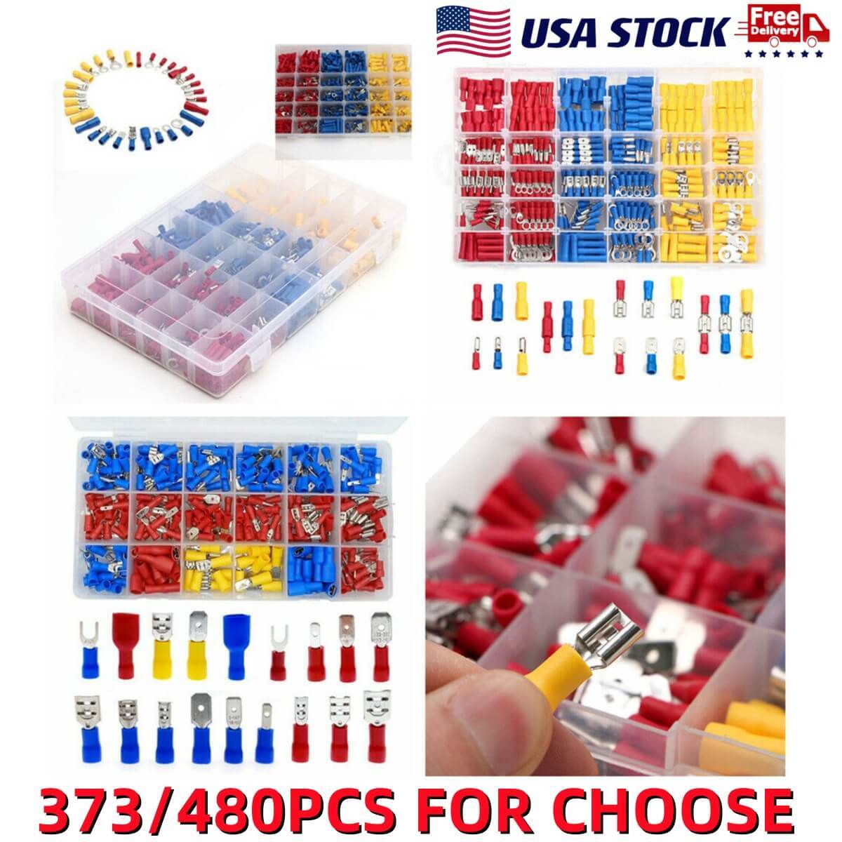 373/480PCS Insulated Electrical Wire Splice Terminal Spade/Crimp/Ring ...