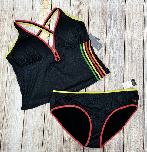 NEW Coogi Tankini Swimsuit Womens Plus Size 3X Black Multi 2 Piece MSRP ...