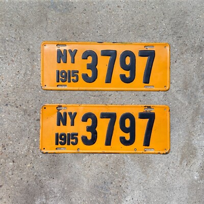 1915 New York License Plate Pair Low Number 3797 Ford Model T Packard ...