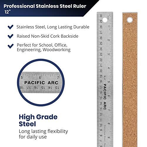 Stainless Steel 12 Inch Metal Ruler Nonslip Cork Back With Inch And ...